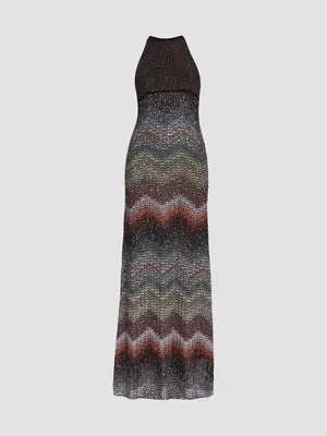 Missoni Sequin Wefted Loom Knit Halterneck Gown - Dark Multi