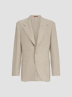 Brunello Cucinelli Cashmere Panama Deconstructed Blazer With Patch Pockets - Sand