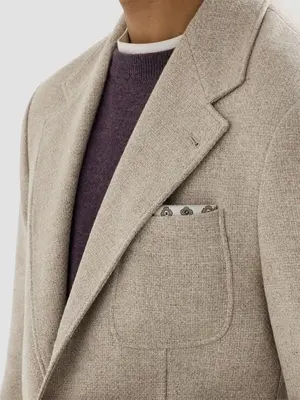 Brunello Cucinelli Cashmere Panama Deconstructed Blazer With Patch Pockets - Sand