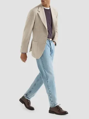 Brunello Cucinelli Cashmere Panama Deconstructed Blazer With Patch Pockets - Sand