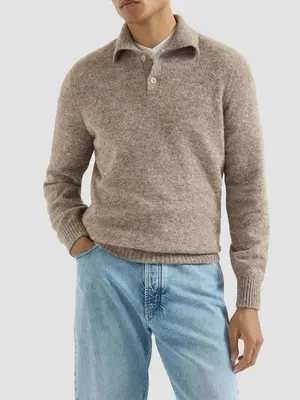 Brunello Cucinelli Alpaca, Cashmere And Wool Knit Polo Shirt