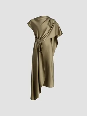 Amsale Satin Draped Cocktail Dress - Olive