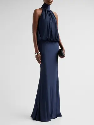 Amsale Blouson Halter Gown