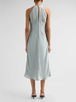 Amsale Halterneck Draped Midi Dress