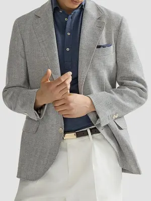 Brunello Cucinelli Wool, Alpaca And Silk Chevron Deconstructed Blazer