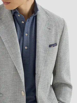 Brunello Cucinelli Wool, Alpaca And Silk Chevron Deconstructed Blazer