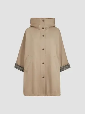 Brunello Cucinelli Cotton And Linen Twill Hooded Outerwear Jacket With Monili - Camel