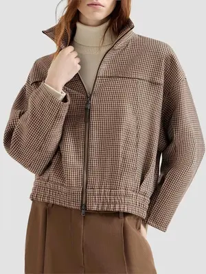 Brunello Cucinelli Sparkling Virgin Wool Houndstooth Outerwear Jacket