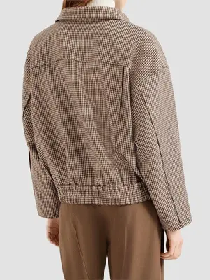 Brunello Cucinelli Sparkling Virgin Wool Houndstooth Outerwear Jacket