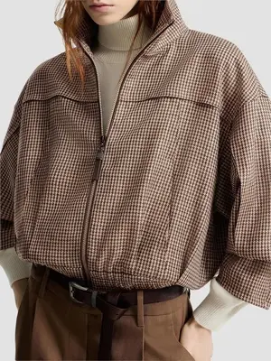 Brunello Cucinelli Sparkling Virgin Wool Houndstooth Outerwear Jacket