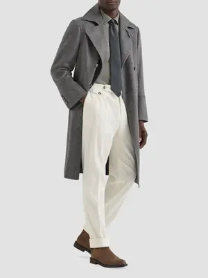 Brunello Cucinelli Cashmere Chevron Flannel One-and-a Half Breasted Coat