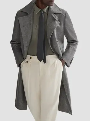 Brunello Cucinelli Cashmere Chevron Flannel One-and-a Half Breasted Coat