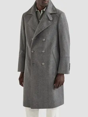 Brunello Cucinelli Cashmere Chevron Flannel One-and-a Half Breasted Coat