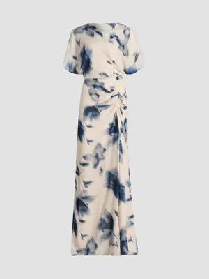Amsale Blurred Floral Draped A-line Gown