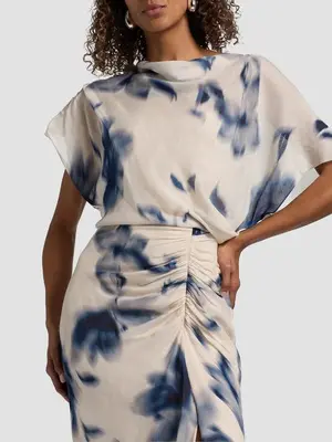 Amsale Blurred Floral Draped A-line Gown