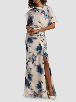 Amsale Blurred Floral Draped A-line Gown