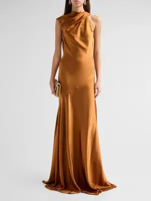 Amsale Liquid Satin Draped Gown