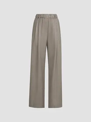 Brunello Cucinelli Sparkling Virgin Wool Pinstripe Wide Leg Pants With Monili