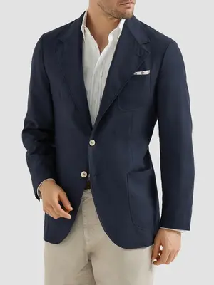 Brunello Cucinelli Cashmere Batavia Deconstructed Blazer With Patch Pockets - Blue