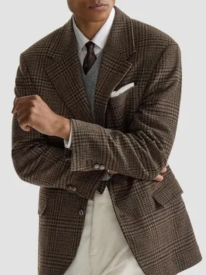 Brunello Cucinelli Cashmere Prince Of Wales Tailor Blazer - Chestnut