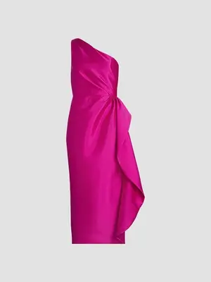 Amsale Satin One-shoulder Ruffle Cocktail Dress - Fuchsia