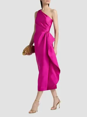 Amsale Satin One-shoulder Ruffle Cocktail Dress