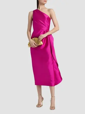 Amsale Satin One-shoulder Ruffle Cocktail Dress