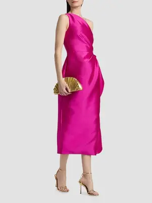 Amsale Satin One-shoulder Ruffle Cocktail Dress