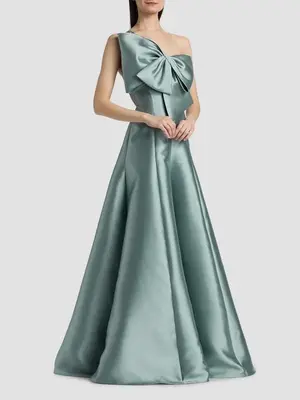 Amsale Satin One-shoulder Bow Gown