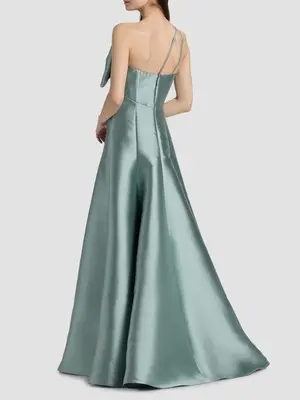 Amsale Satin One-shoulder Bow Gown