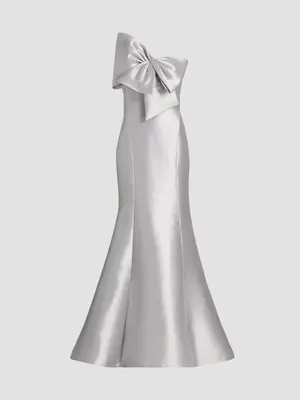 Amsale Metallic Satin Bow Mermaid Gown