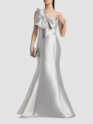 Amsale Metallic Satin Bow Mermaid Gown
