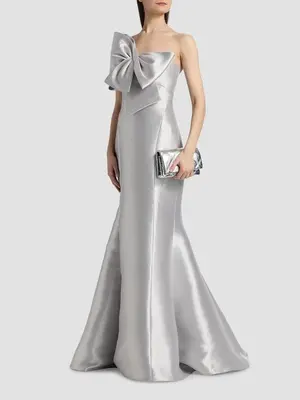 Amsale Metallic Satin Bow Mermaid Gown