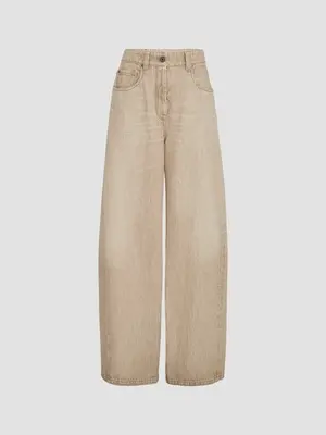 Brunello Cucinelli Authentic Denim Wide Jeans With Monili - Sand
