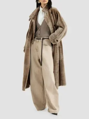 Brunello Cucinelli Authentic Denim Wide Jeans With Monili - Sand