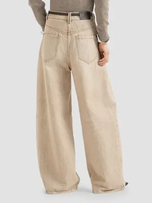 Brunello Cucinelli Authentic Denim Wide Jeans With Monili - Sand
