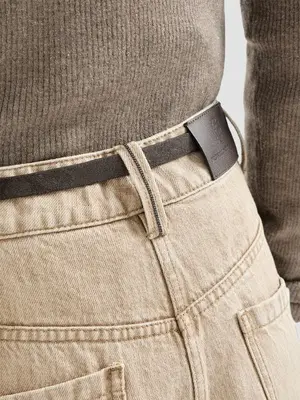 Brunello Cucinelli Authentic Denim Wide Jeans With Monili - Sand