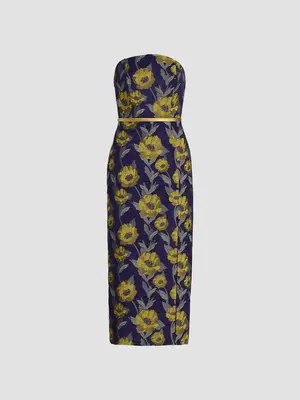 Amsale Floral-jacquard Strapless Maxi Dress - Amethyst Lime Multi