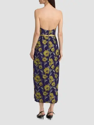 Amsale Floral-jacquard Strapless Maxi Dress