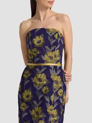Amsale Floral-jacquard Strapless Maxi Dress