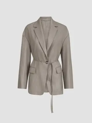 Brunello Cucinelli Sparkling Virgin Wool Pinstripe Blazer With Monili - Silver