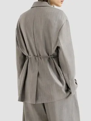 Brunello Cucinelli Sparkling Virgin Wool Pinstripe Blazer With Monili - Silver