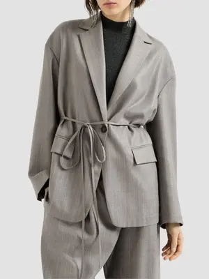 Brunello Cucinelli Sparkling Virgin Wool Pinstripe Blazer With Monili - Silver