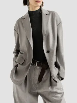 Brunello Cucinelli Sparkling Virgin Wool Pinstripe Blazer With Monili - Silver