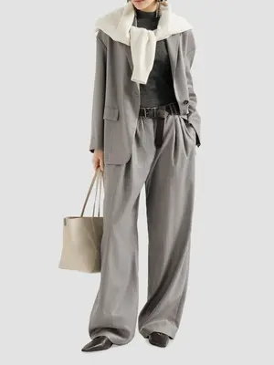 Brunello Cucinelli Sparkling Virgin Wool Pinstripe Blazer With Monili - Silver