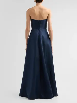 Amsale Brocade Strapless Watteau Gown
