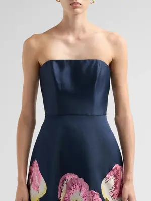 Amsale Brocade Strapless Watteau Gown