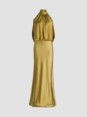 Amsale Draped Satin Halterneck Gown