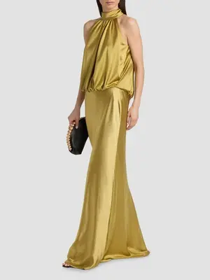 Amsale Draped Satin Halterneck Gown