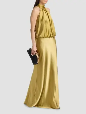 Amsale Draped Satin Halterneck Gown